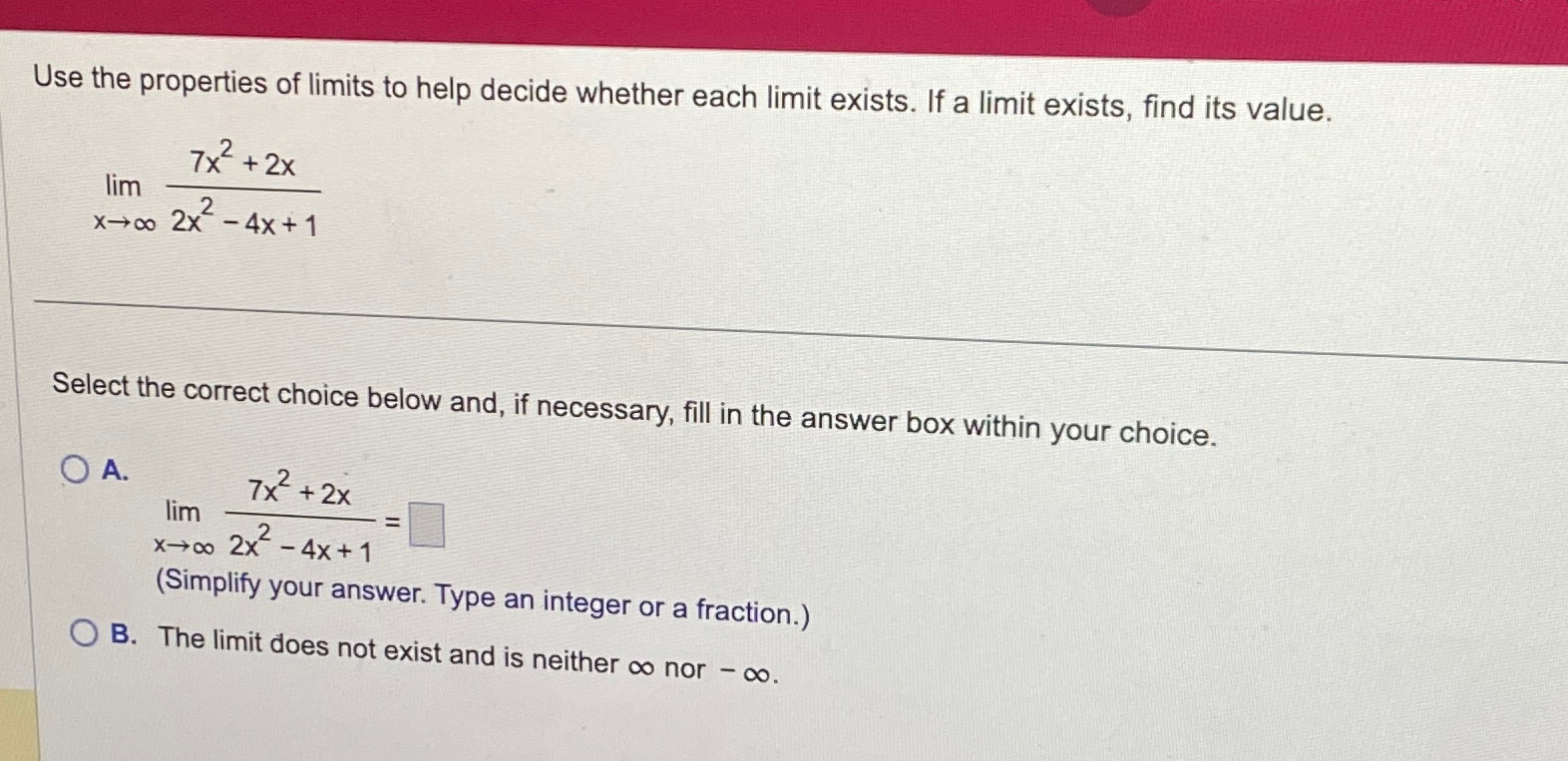 Solved Use the properties of limits to help decide whether | Chegg.com