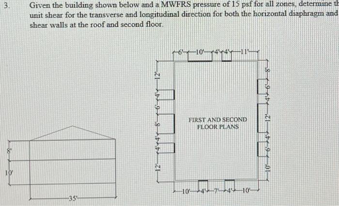 3. 10' Given the building shown below and a MWFRS | Chegg.com