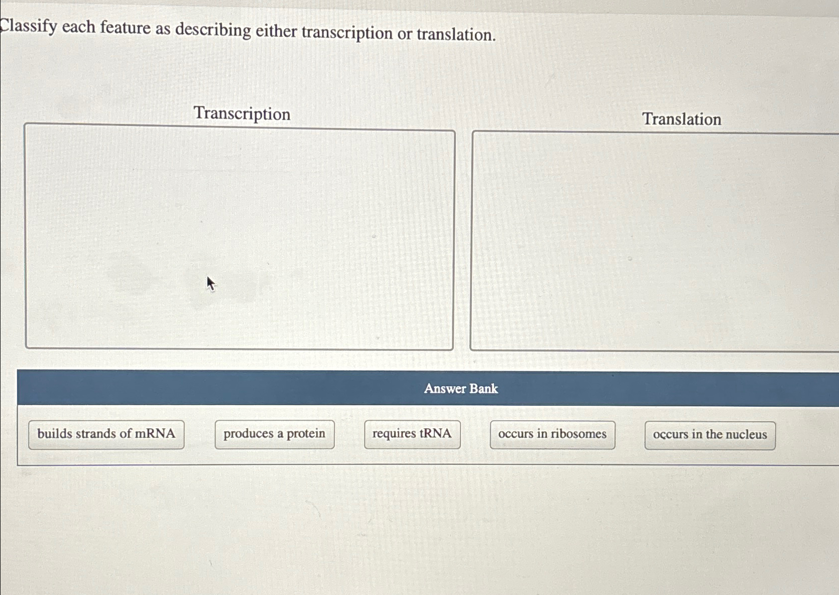 Solved Classify each feature as describing either | Chegg.com