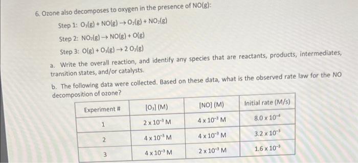 Solved 4. Ozone naturally decomposes to oxygen via | Chegg.com