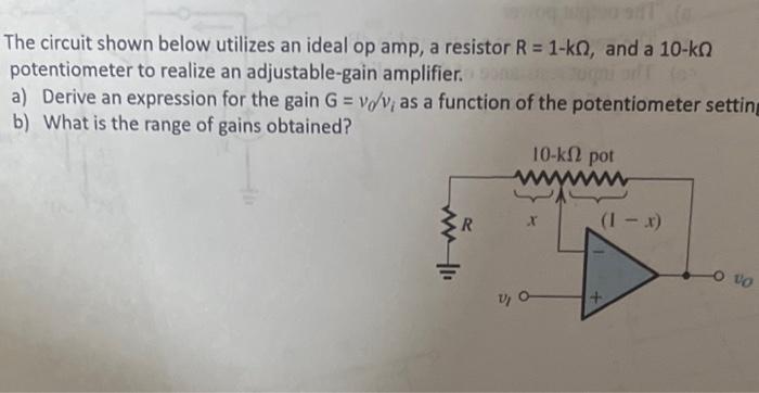 Solved The circuit shown below utilizes an ideal op amp, a | Chegg.com