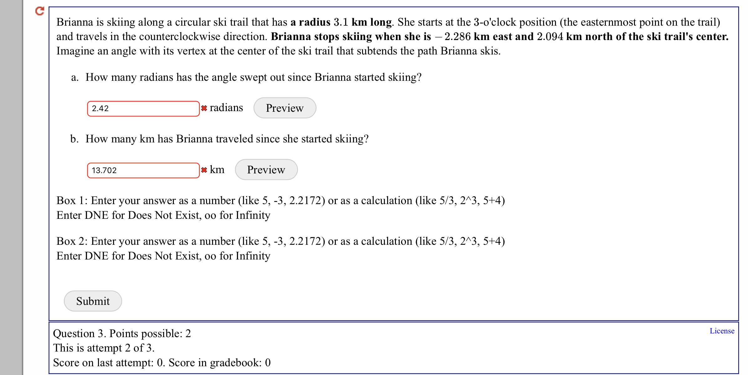 Solved Brianna is skiing along a circular ski trail that has | Chegg.com