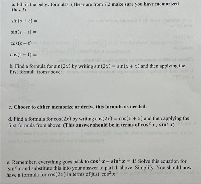 Solved a. Fill in the below formulas: (These are from 7.2 | Chegg.com