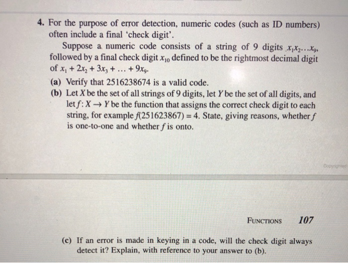 Solved 4. For the purpose of error detection, numeric codes | Chegg.com