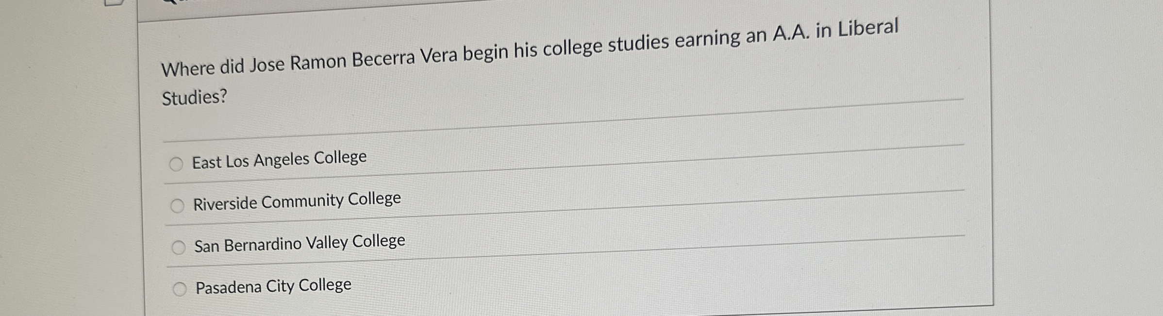 Solved Where did Jose Ramon Becerra Vera begin his college | Chegg.com