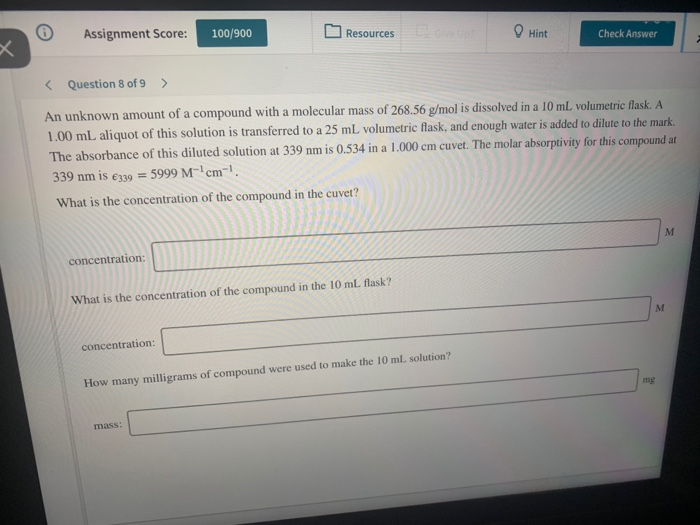 Solved Assignment Score: 100/900 Hint Resources Check Answer | Chegg.com