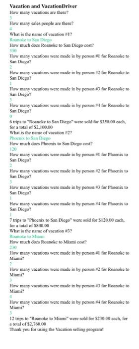Solved Vacation and VacationDriver How many vacations are | Chegg.com