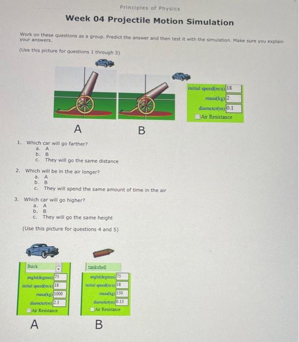 Solved Week 04 Projectile Motion Simulation Work on these | Chegg.com