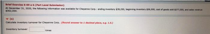 Solved Brief Exercise 6-09 a-b (Part Level Submission) At | Chegg.com