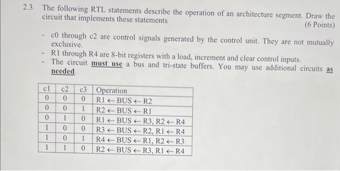 Solved 2.3 The following RTL statements describe the | Chegg.com