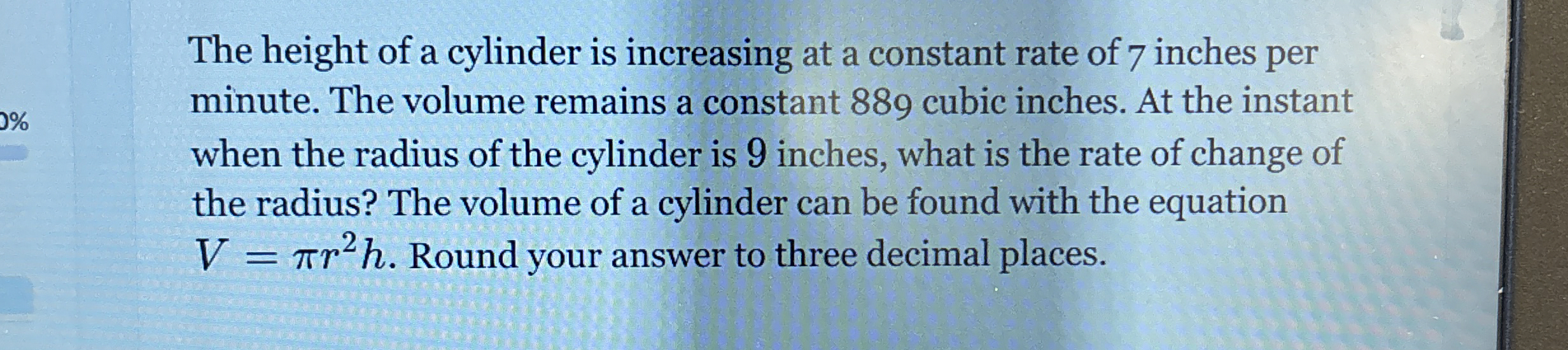 Solved The height of a cylinder is increasing at a constant | Chegg.com