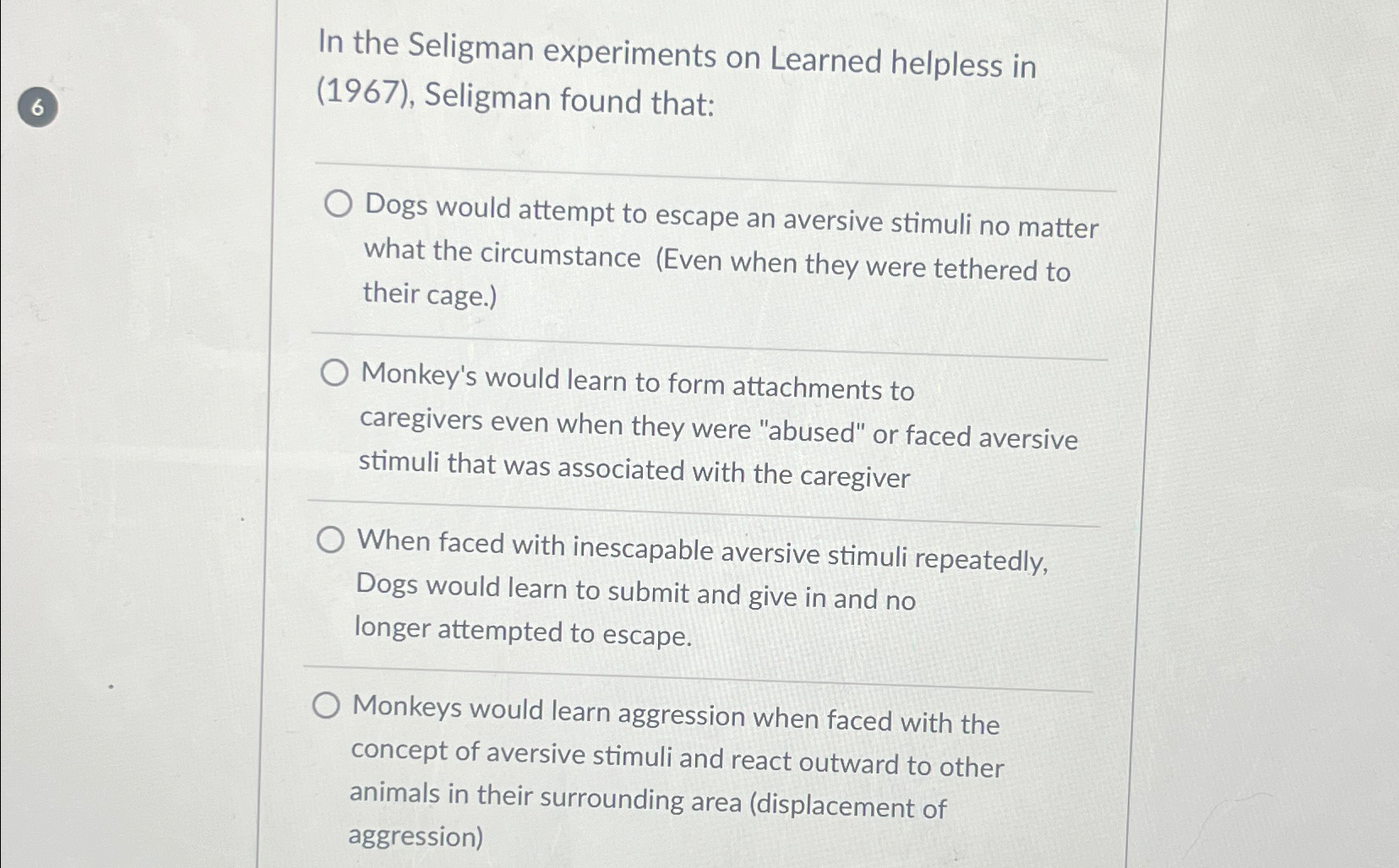 Solved In the Seligman experiments on Learned helpless in | Chegg.com