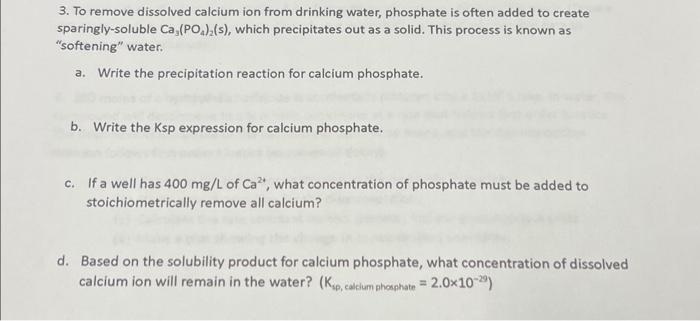 Solved To remove dissolved calcium ion from drinking water, | Chegg.com