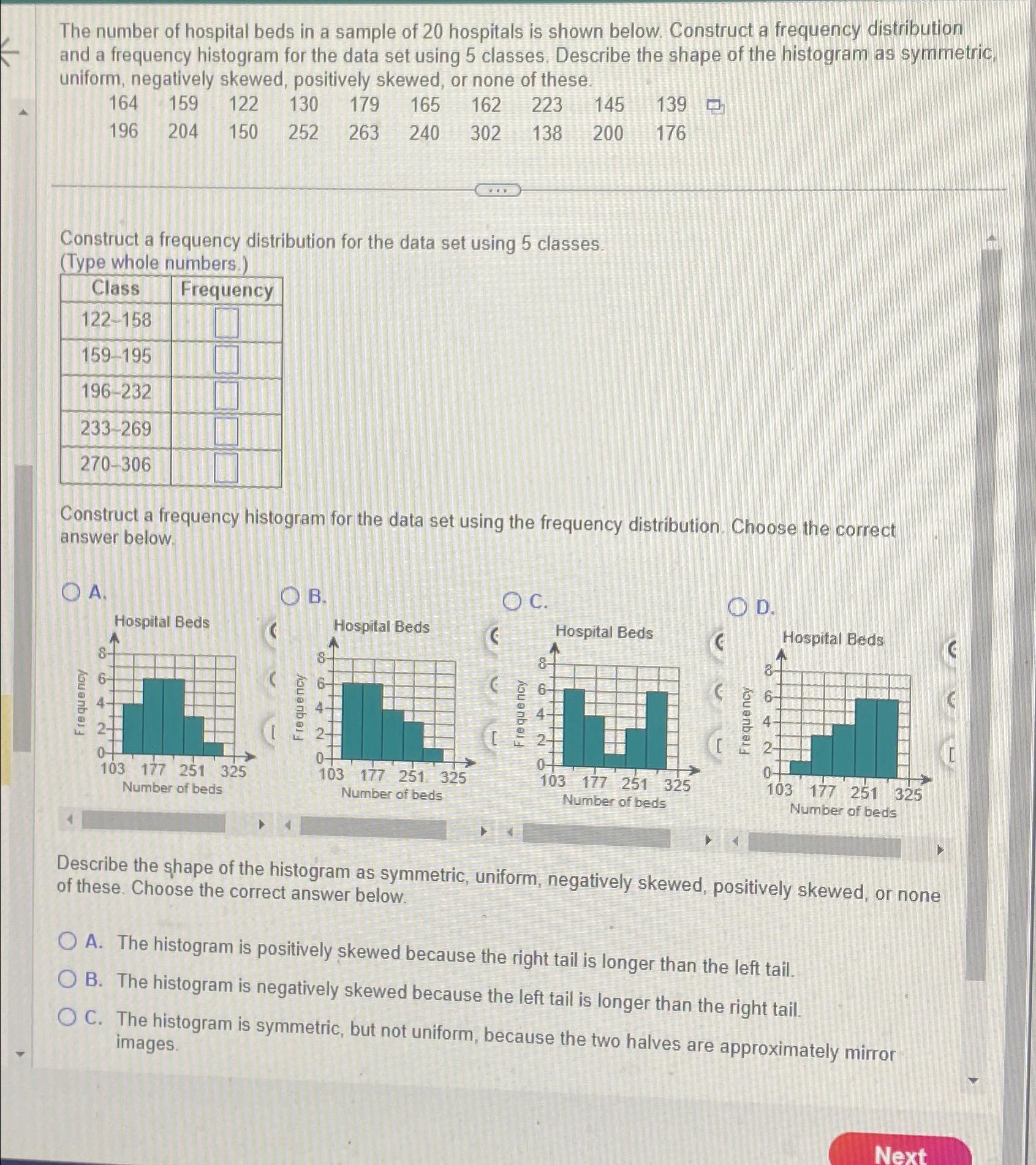 Solved The number of hospital beds in a sample of 20 | Chegg.com