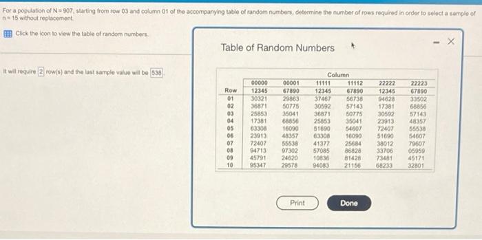For a population of N=907, starting from row 03 and | Chegg.com