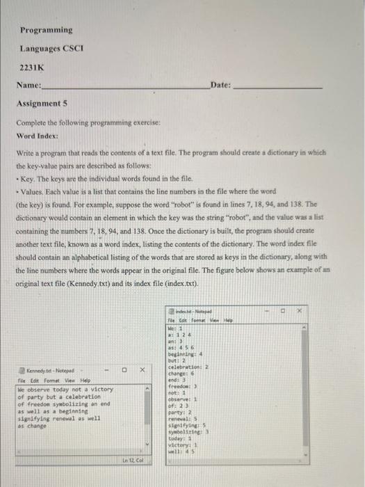 Solved Programming Languages CSCI 2231 K Name: Date: | Chegg.com