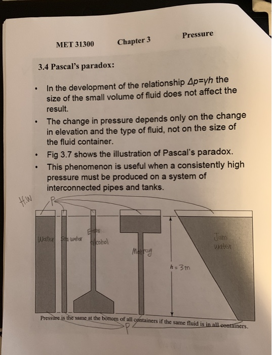 Solved Pressure MET 31300 Chapter 3 3.4 Pascal's paradox: • | Chegg.com