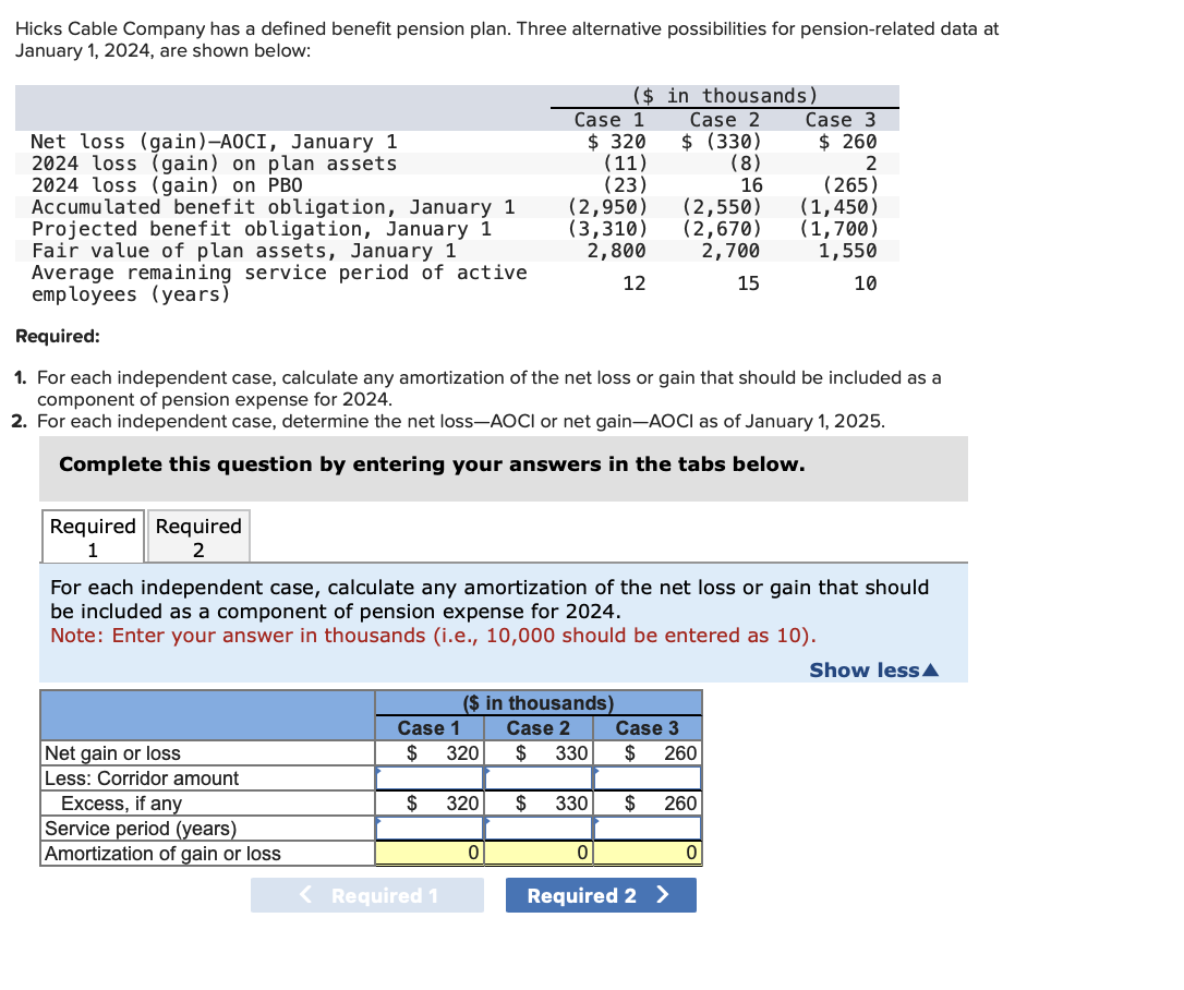 Solved Hicks Cable Company has a defined benefit pension | Chegg.com