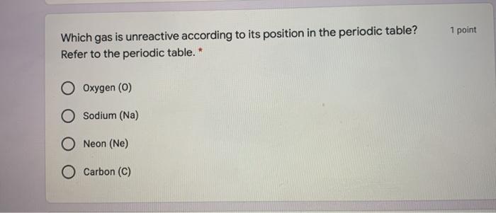 Solved 1 point Which gas is unreactive according to its | Chegg.com