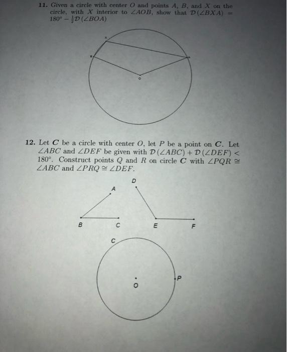 Solved 11. Given a circle with center O and points A,B, and | Chegg.com