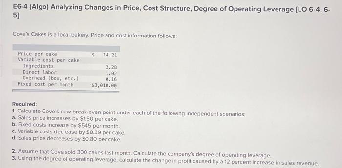 Solved E6-4 (Algo) Analyzing Changes in Price, Cost | Chegg.com