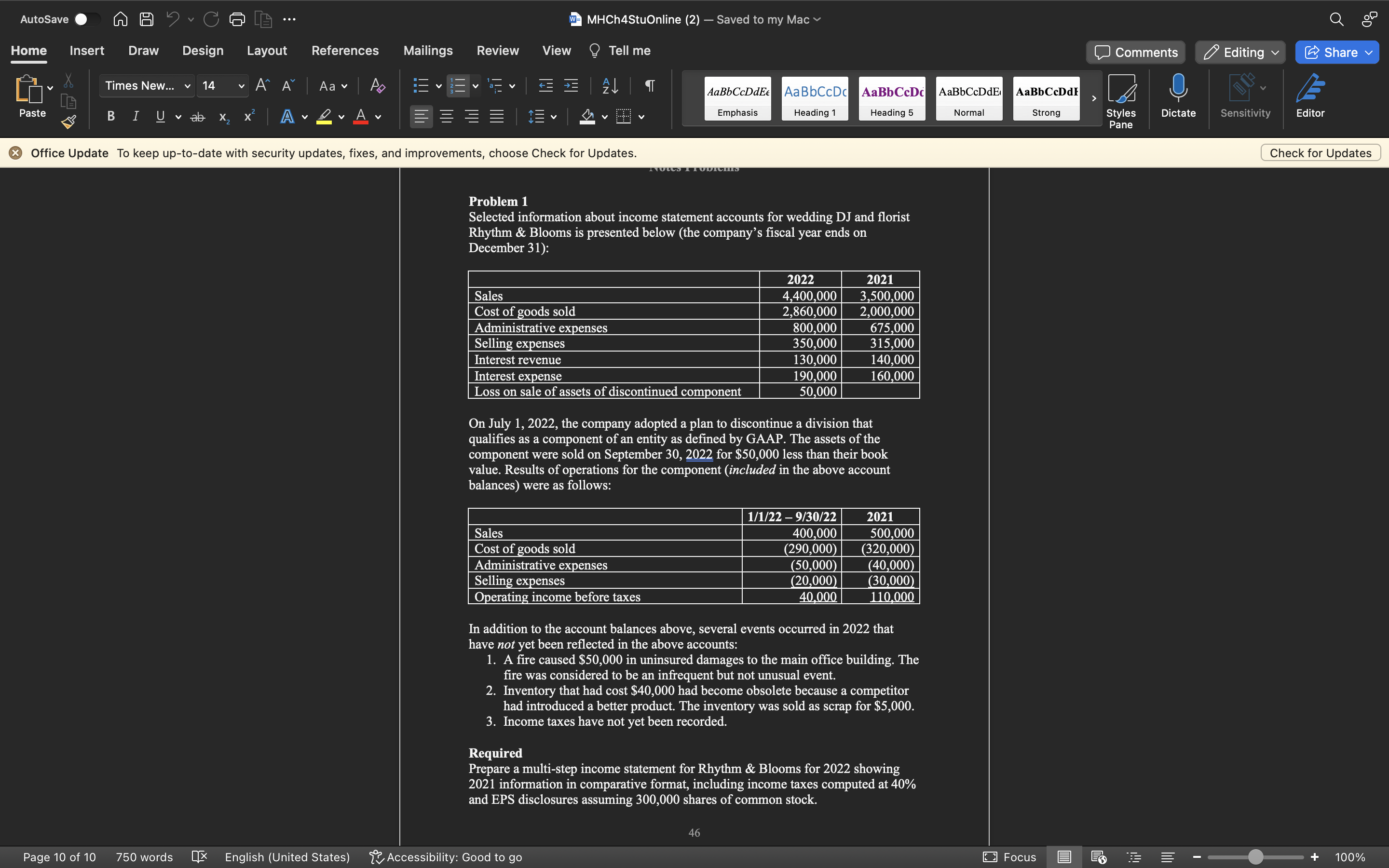 Solved Problem 1Selected information about income statement | Chegg.com