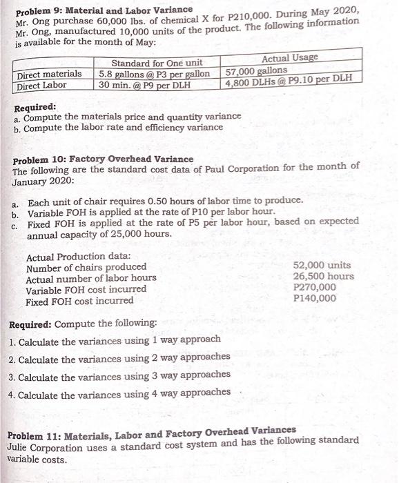 Solved STRAIGHT PROBLEMS Problem 1: Material Variance | Chegg.com