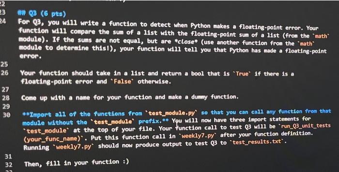 Solved Nㅠㄴ 03 (6 pts) For Q3, you wil1 write a function to | Chegg.com