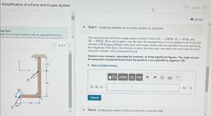 Solved - Simplification of a Force and Couple System Part C | Chegg.com