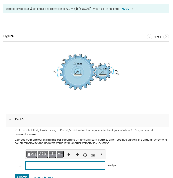 Solved A motor gives gear A ﻿an angular acceleration of | Chegg.com