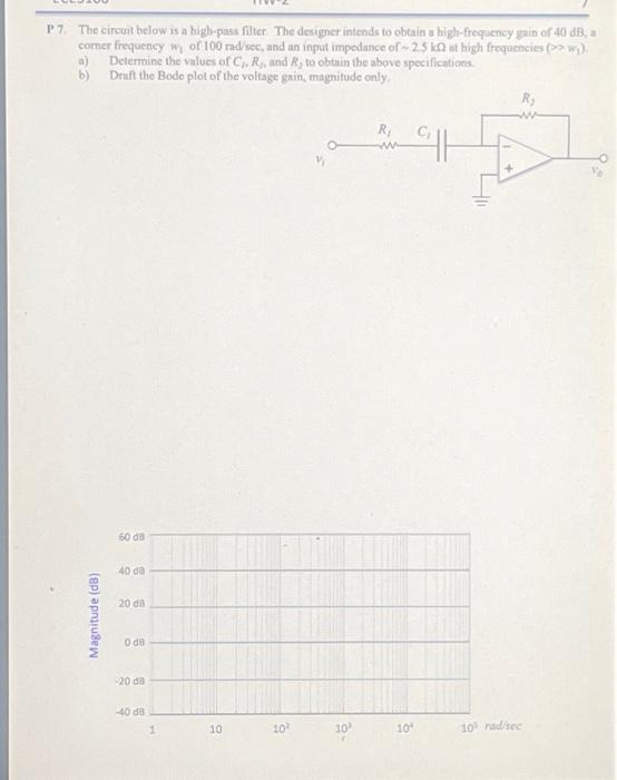 Solved P 7. The circuit below is a high-pass filter. The | Chegg.com
