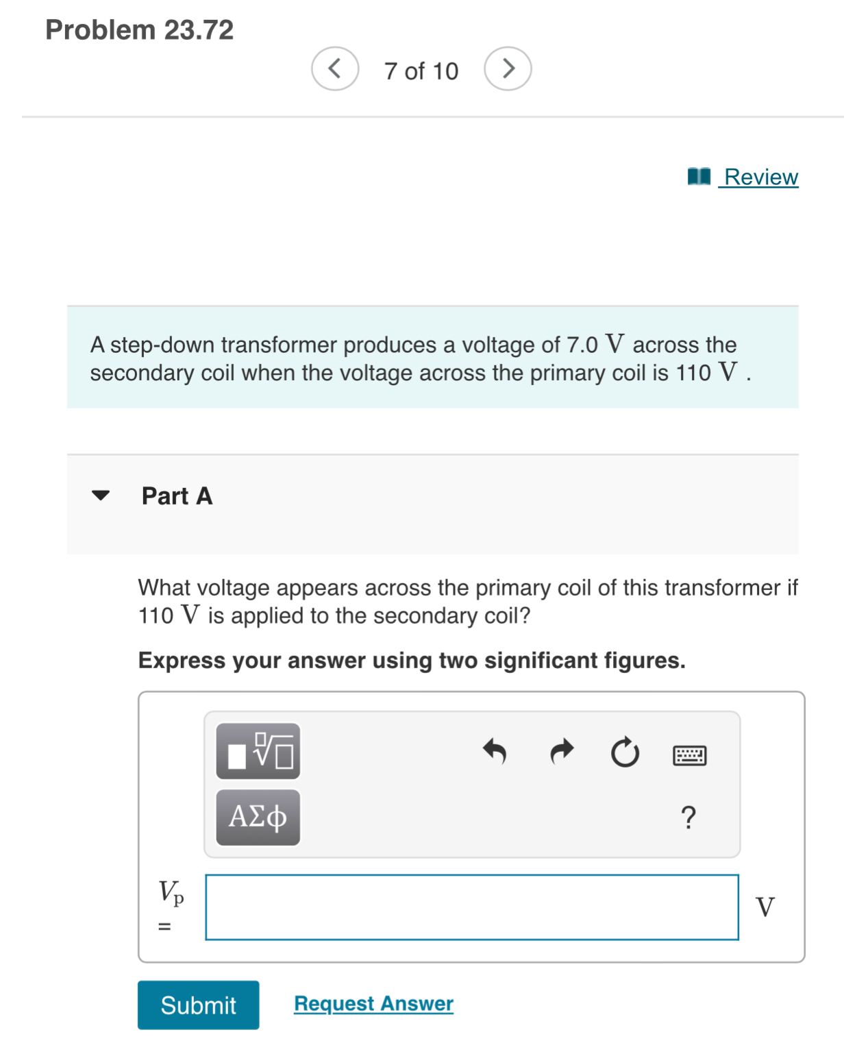 Solved Problem 23.727 ﻿of 10ReviewA step-down transformer | Chegg.com