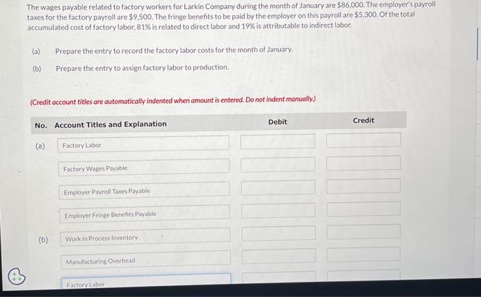Solved The wages payable related to factory workers for | Chegg.com