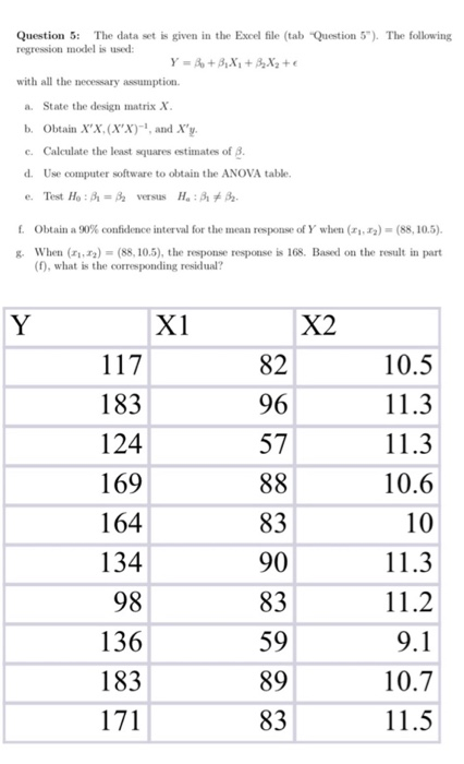 Solved Question 5 The Data Set Is Given In The Excel File 5062