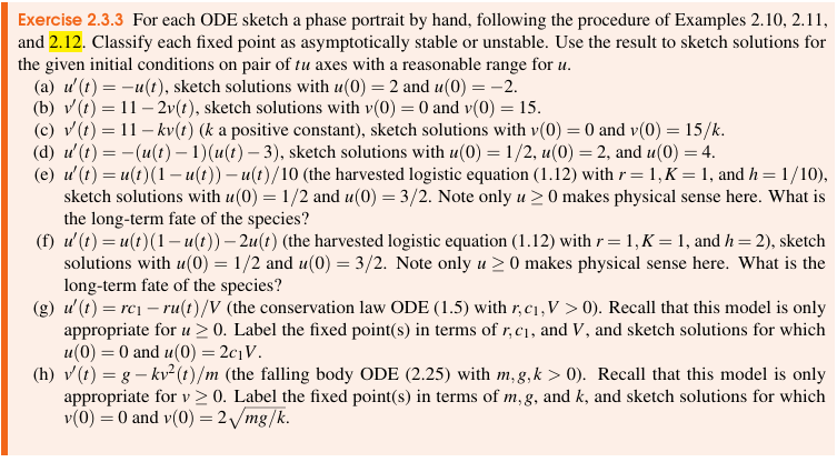Solved Do part H.Exercise 2.3.3 ﻿For each ODE sketch a phase | Chegg.com