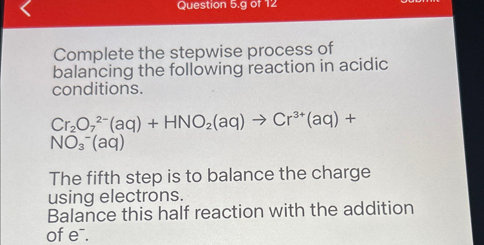 Solved Complete the stepwise process of balancing the | Chegg.com