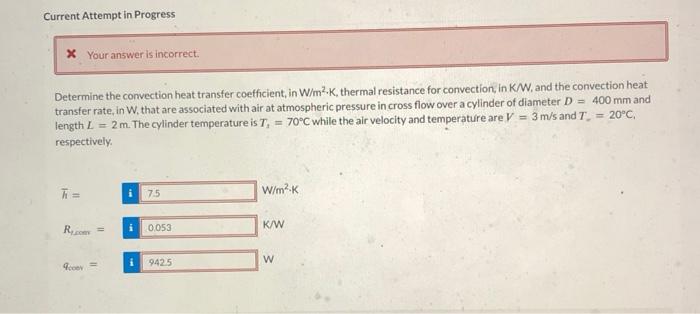Solved Determine the convection heat transfer coefficient, | Chegg.com