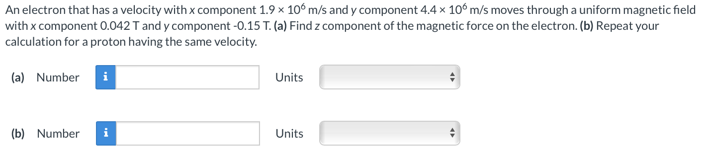 Solved An ﻿electron that has a velocity with x ﻿component | Chegg.com