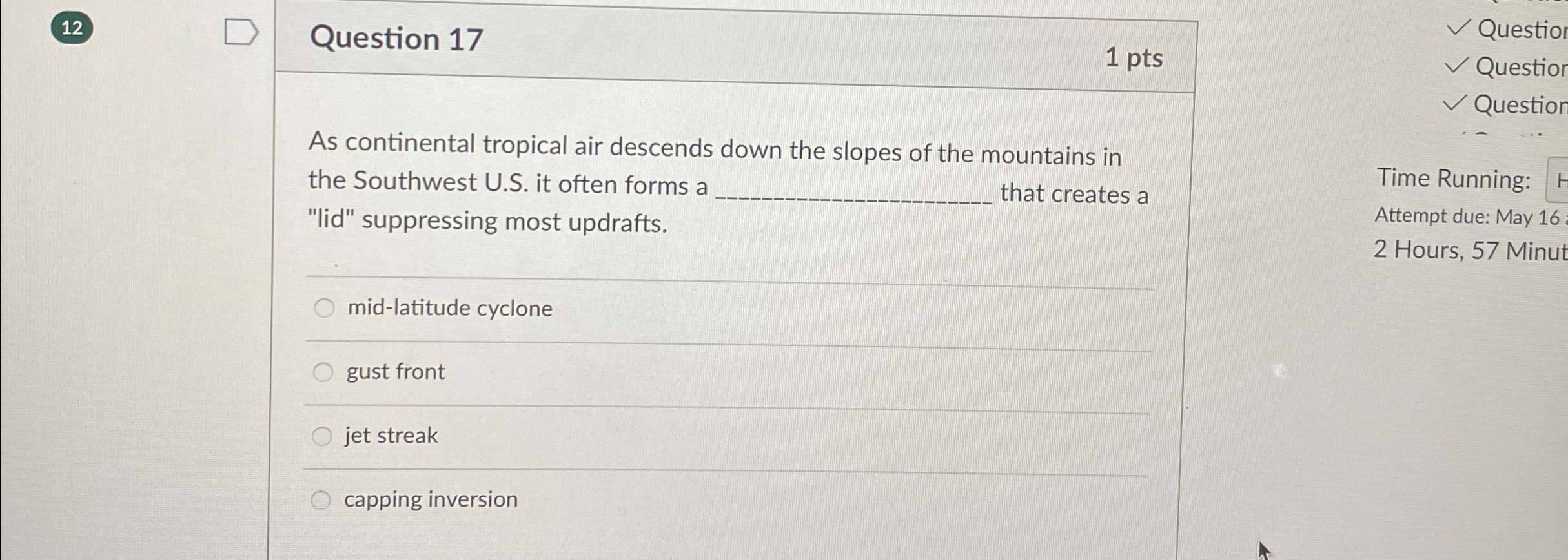 Solved 12Question 171 ﻿ptsAs continental tropical air | Chegg.com