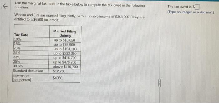 Solved Use the marginal tax rates in the table below to | Chegg.com