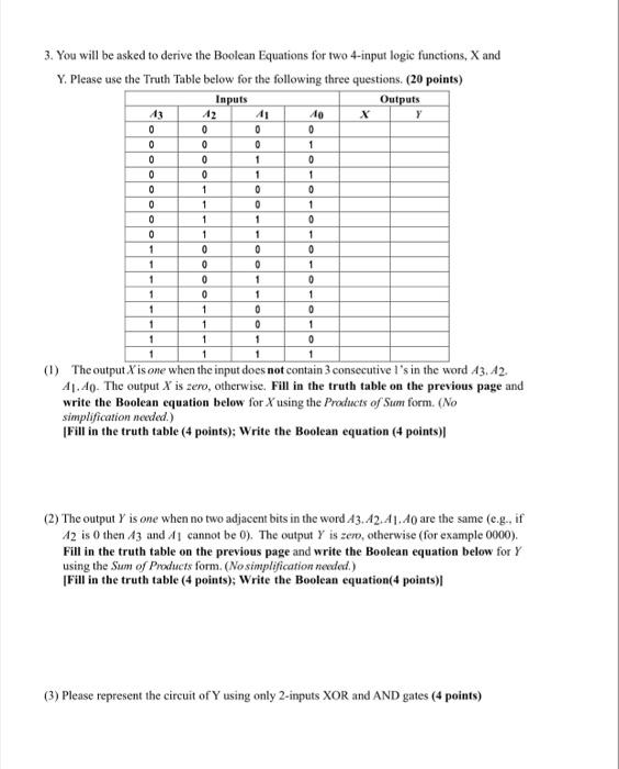 Solved 3. You will be asked to derive the Boolean Equations | Chegg.com
