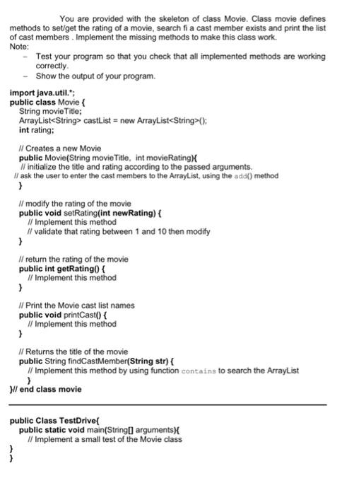 Solved You are provided with the skeleton of class Movie. | Chegg.com