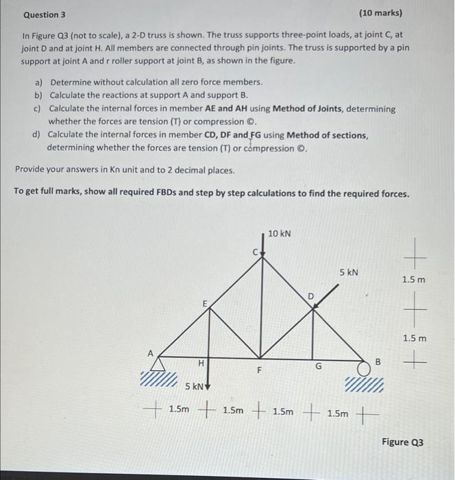 Solved In Figure Q3 (not to scale), a 2-D truss is shown. | Chegg.com