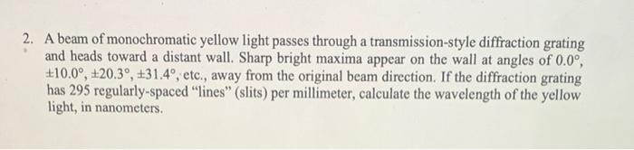 Solved A beam of monochromatic yellow light passes through a | Chegg.com