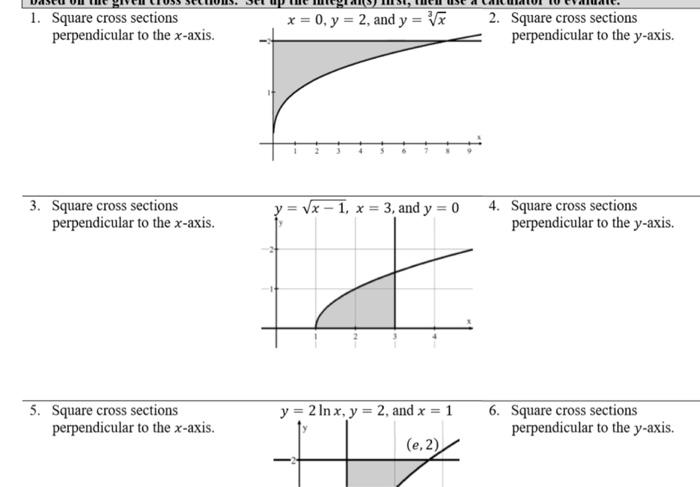 Solved 1. Square cross sections x=0⋅v=2 and v=3x 2. Square | Chegg.com