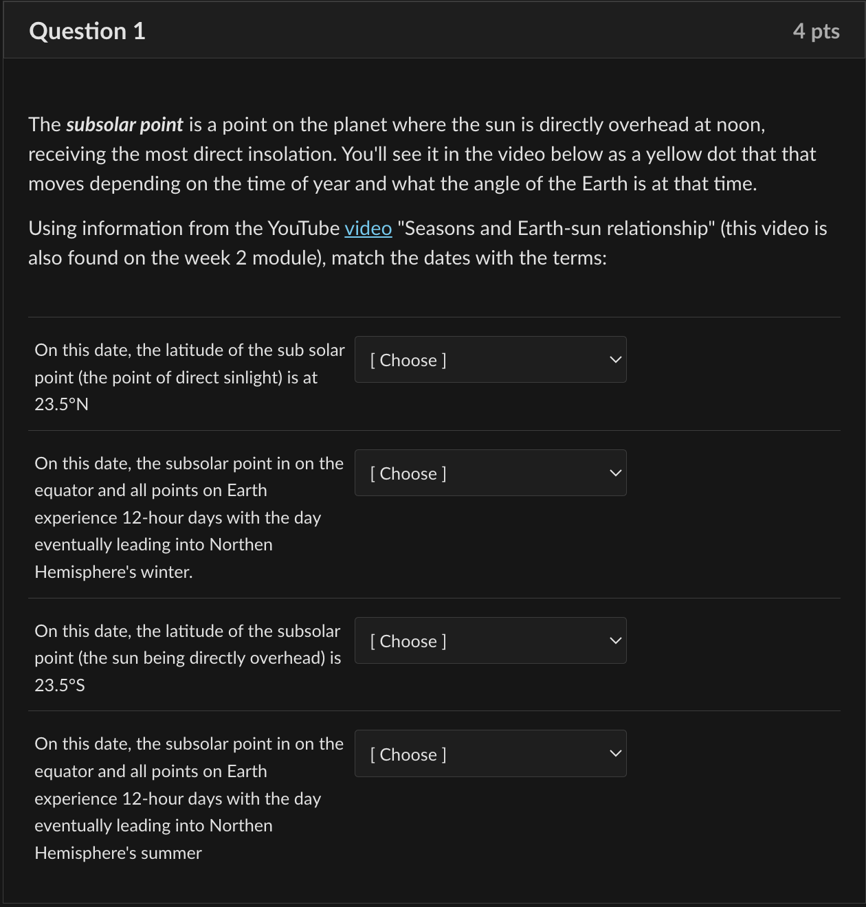 Solved Question 1The subsolar point is a point on the planet | Chegg.com