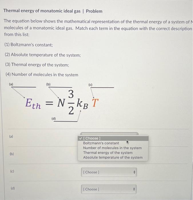 Solved Thermal energy of monatomic ideal gas | Problem The | Chegg.com