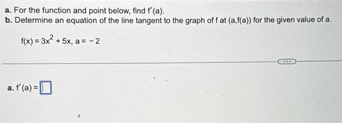 Solved a. For the function and point below, find f′(a). b. | Chegg.com