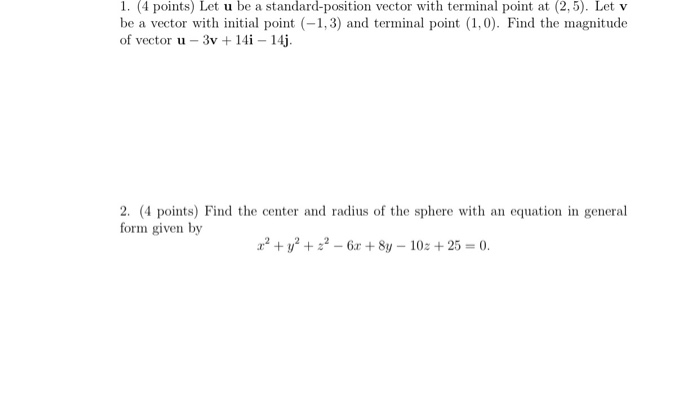 Solved 1. (4 points) Let u be a standard-position vector | Chegg.com