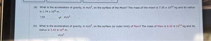 Solved (a) What is the acceleration of gravity, in m/s2, on | Chegg.com